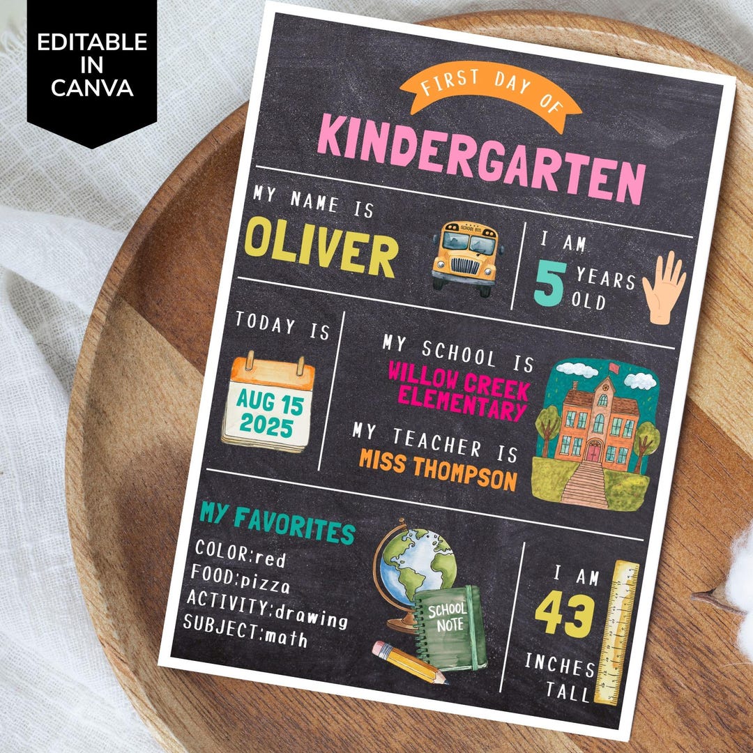 Editable Back to School Chalkboard Sign Modern, First Day of ...
