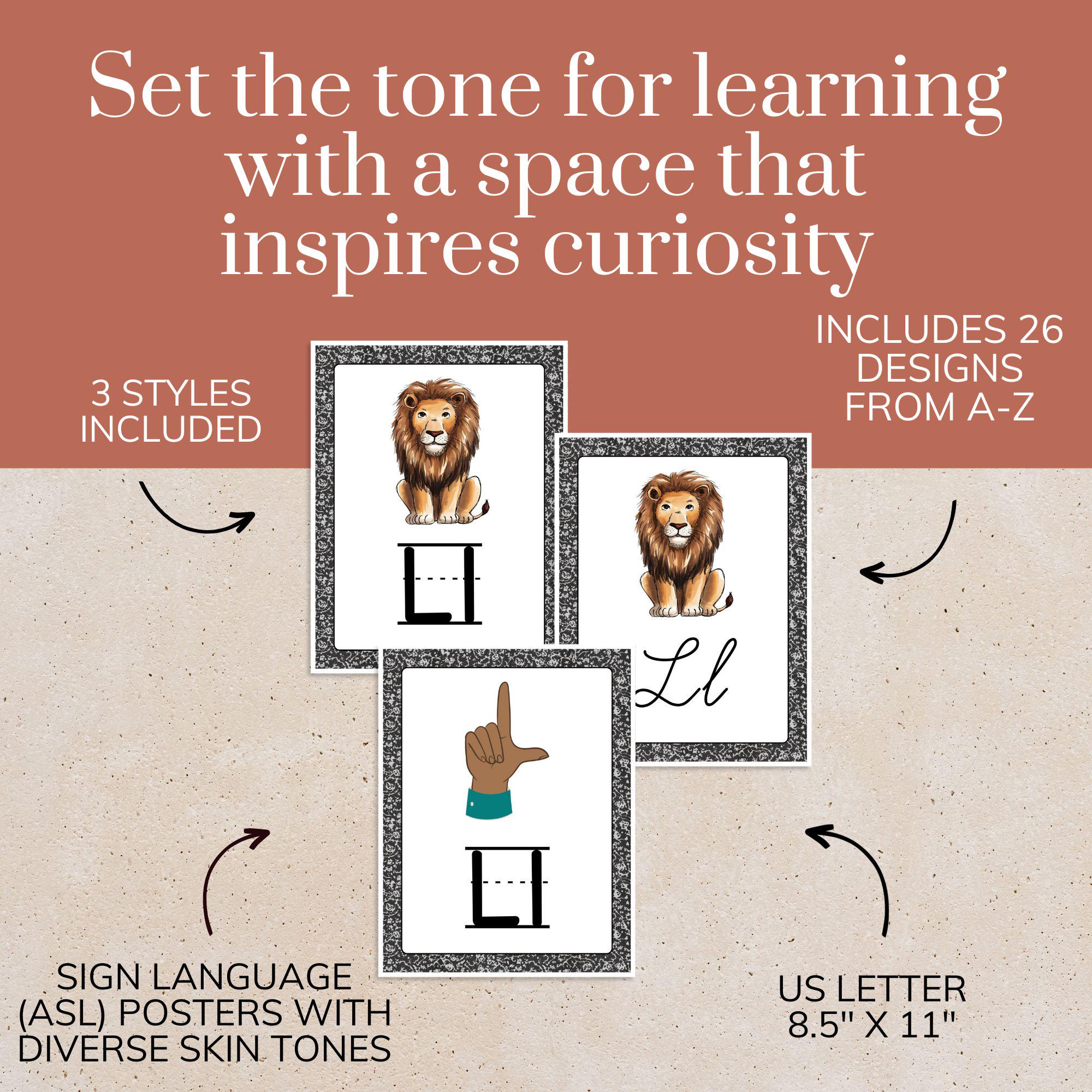 Classroom Alphabet Posters Composition Notebook Classroom Decor ...