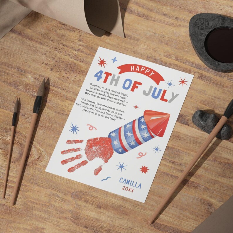 July 4th Handprint Art Printable, Patriotic Firecracker Independence ...
