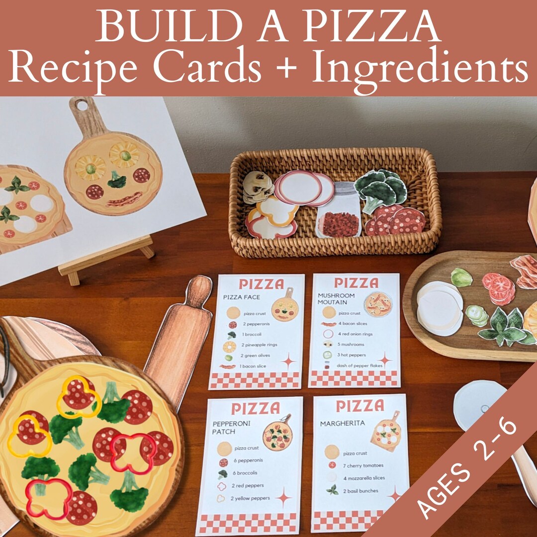 Build a Pizza Visual Recipe Card for Kid, Pizza Activity Dramatic Play ...