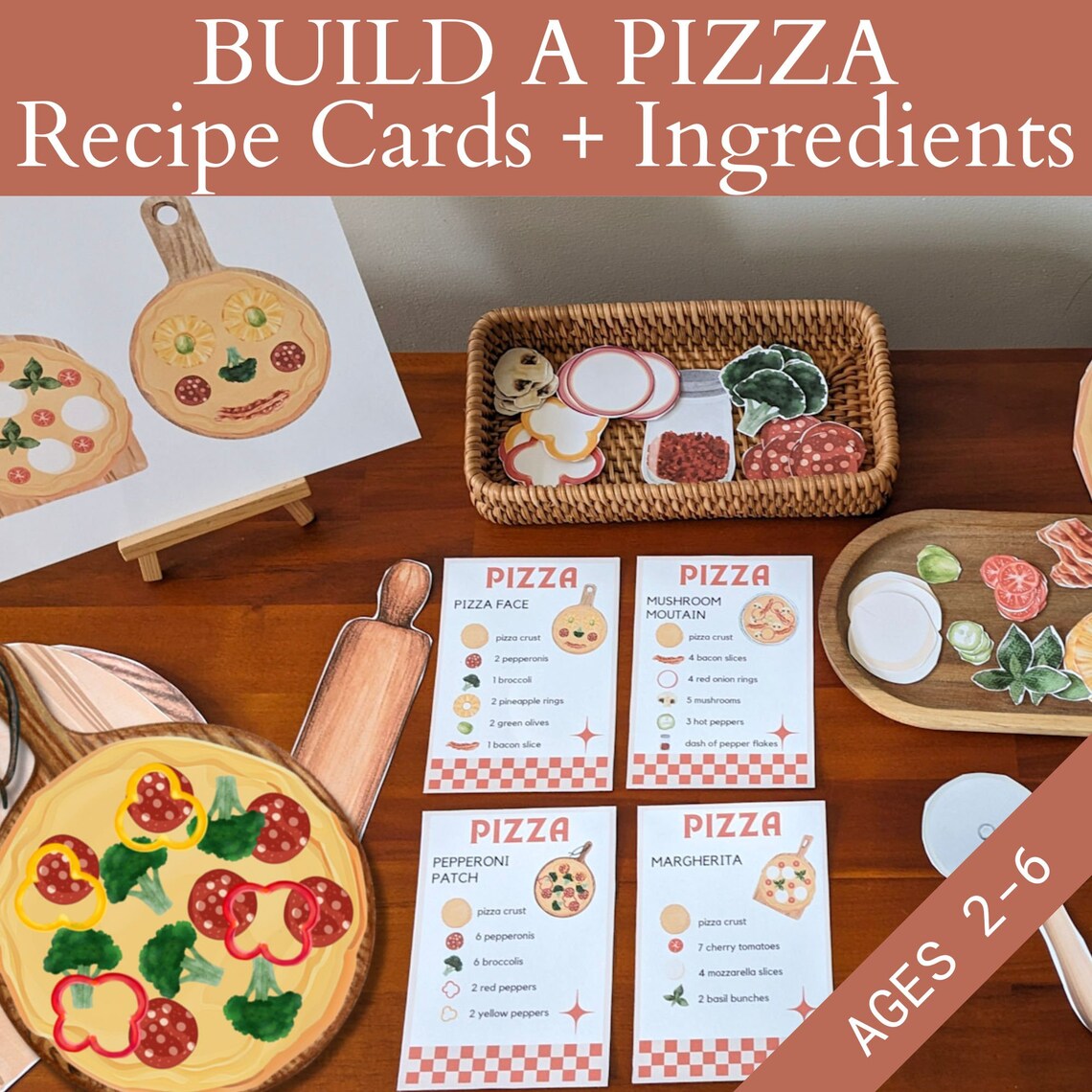 Build a Pizza Visual Recipe Card for Kid, Pizza Activity Dramatic Play ...