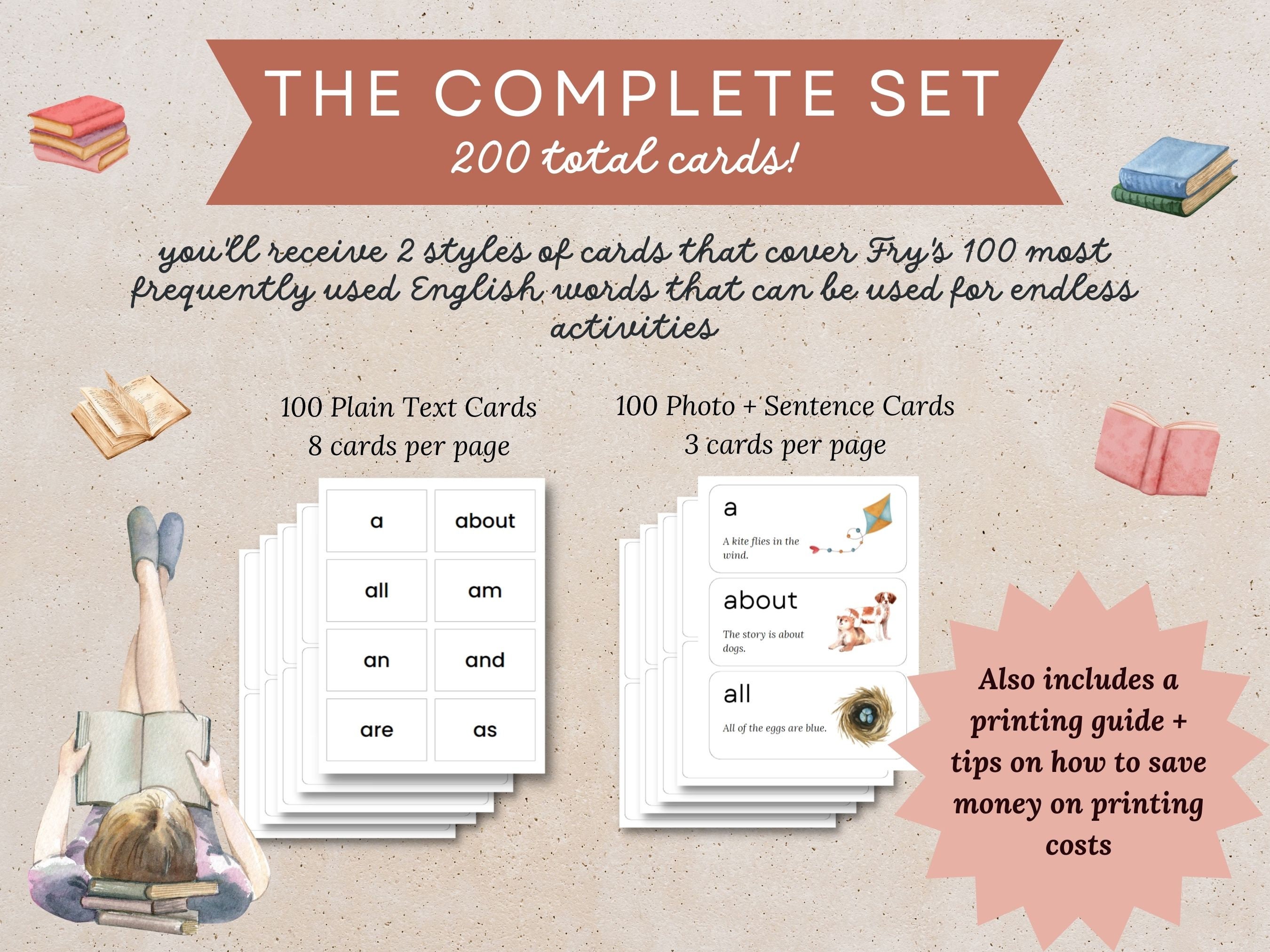 First 100 Sight Words Sentence Flashcards Printable, High Frequency ...