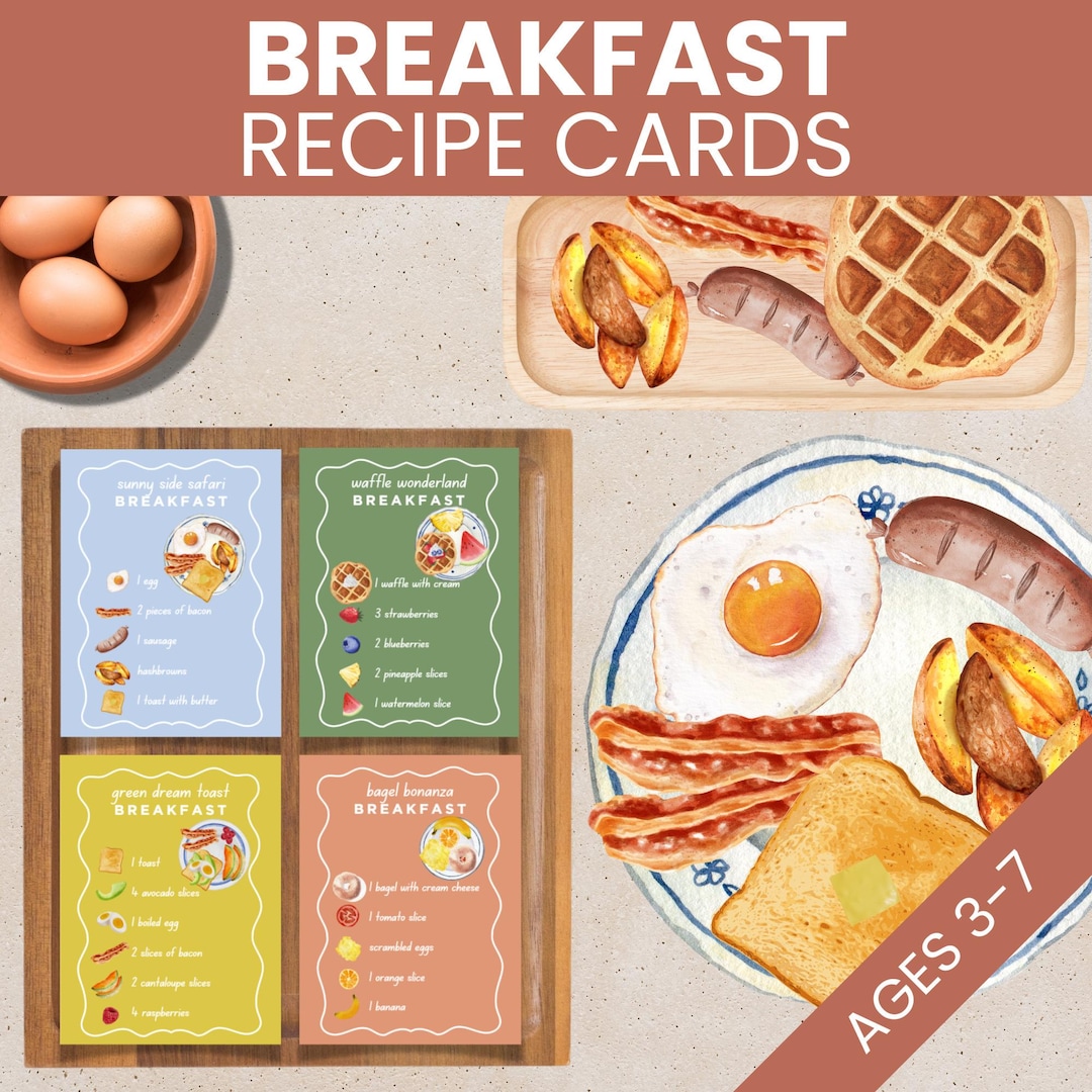 Breakfast Menu for Kids, Cooking Pretend Play Menu, Visual Recipe Card ...