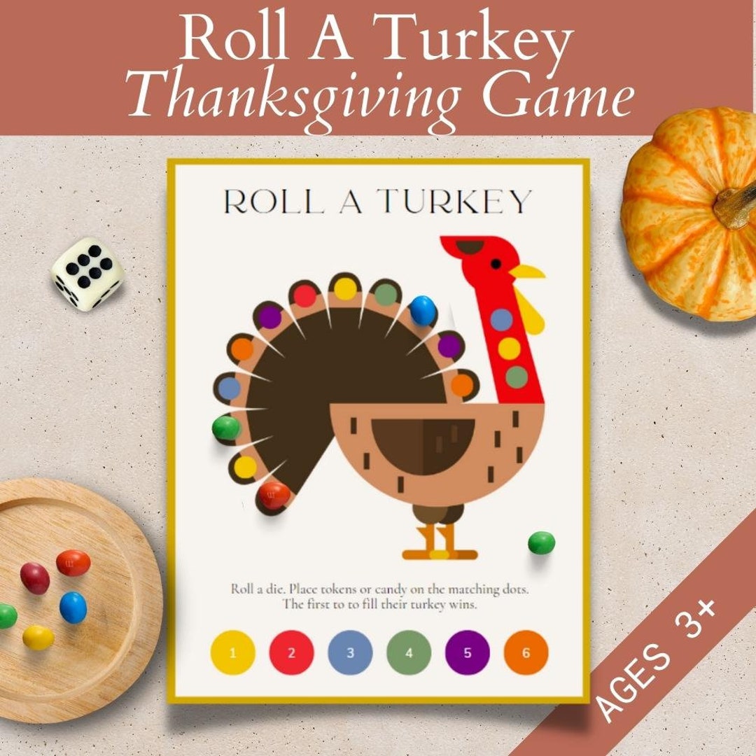 Roll a Turkey Game, Thanksgiving Party Games for Kids Family, Autumn ...