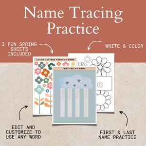 Custom Name Tracing Page Printable, Spring Activities for Kid, Editable ...