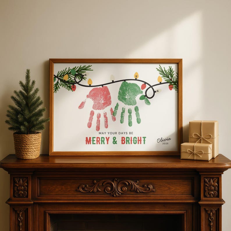 Christmas Lights Handprint Craft Printable for Kids, Merry and Bright ...