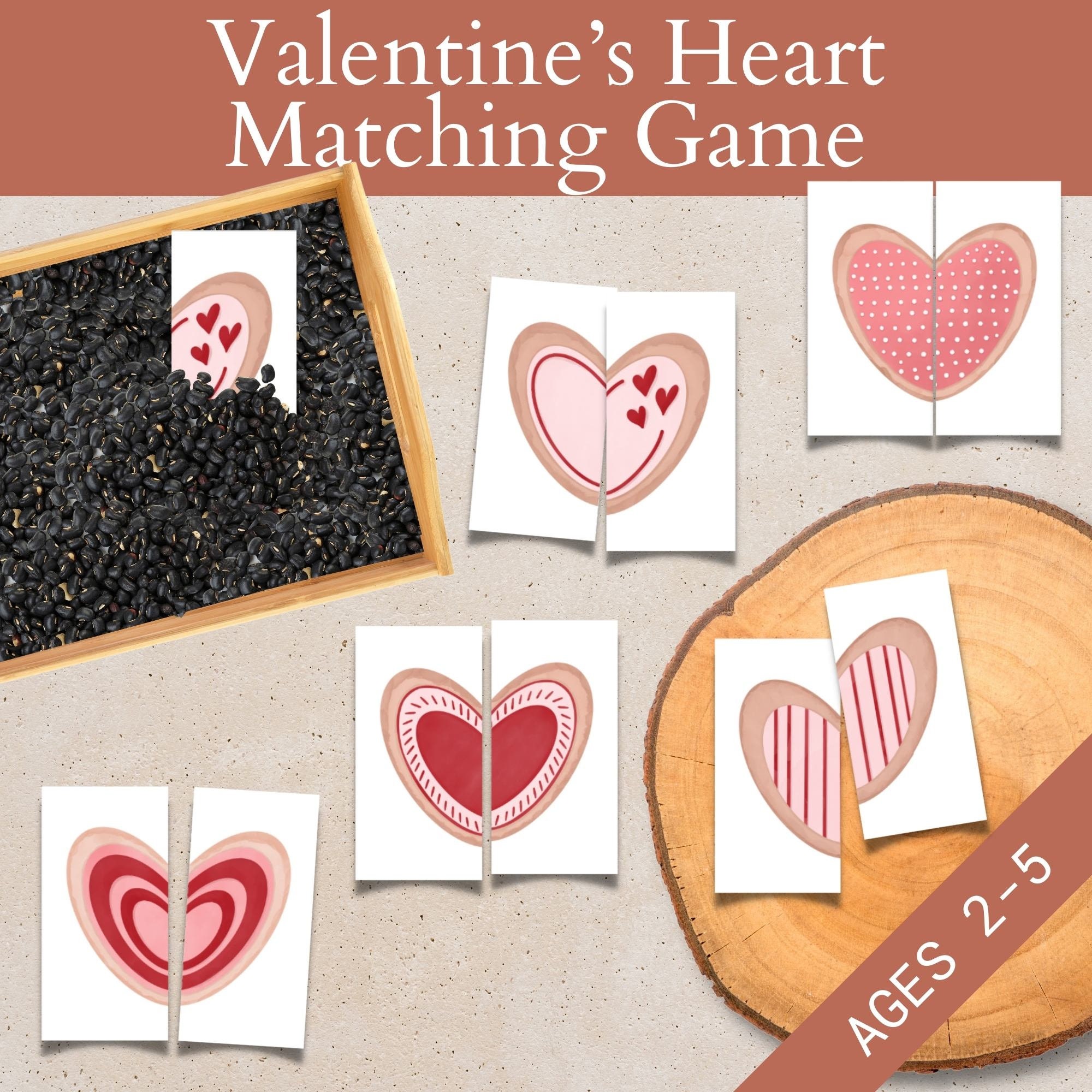 Valentine Memory Game Printable, Symmetry Puzzle for Kids, Montessori ...