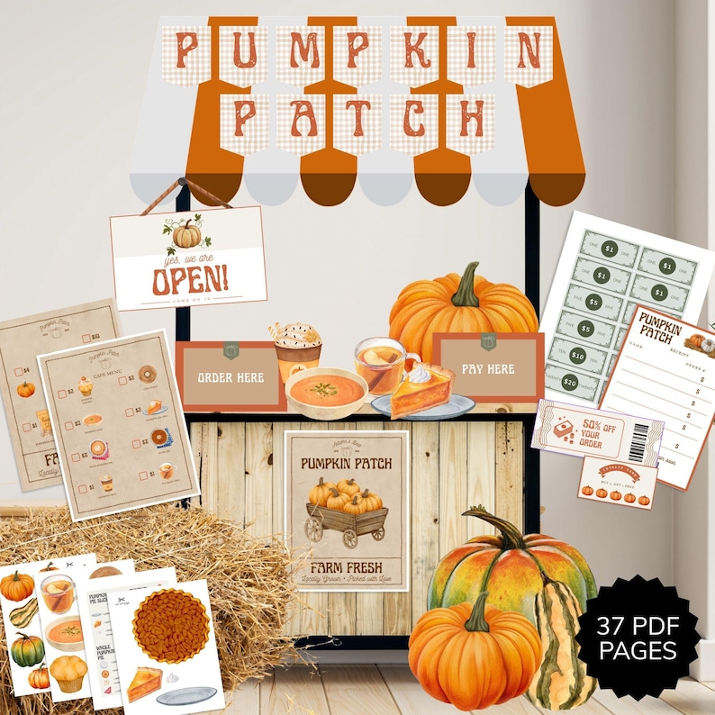 Pumpkin Patch Dramatic Play Printable, Fall Pie Shop Pretend Play Menu ...