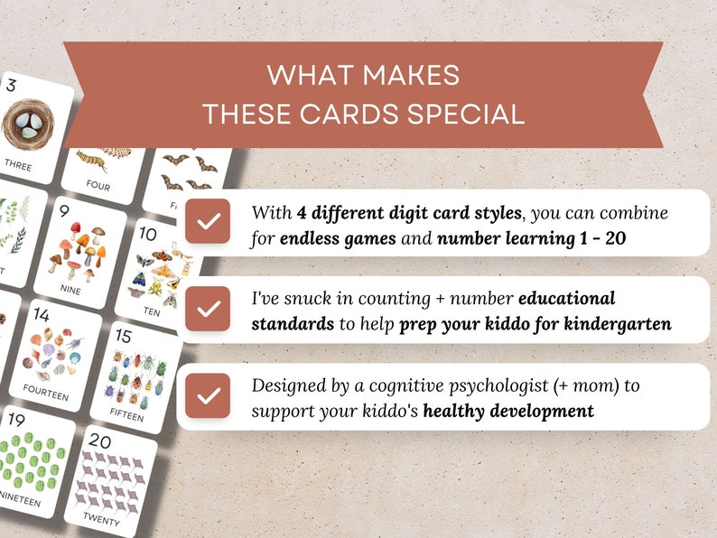 Nature Number Flash Cards, Preschool Math Printables, Cute Flashcards ...