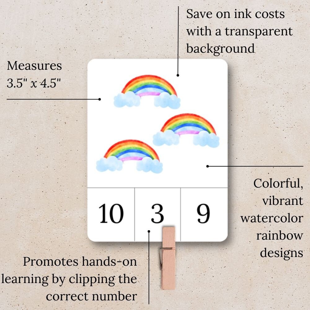 Rainbow Count and Clip Card, Spring Math Manipulative, Classroom Number ...