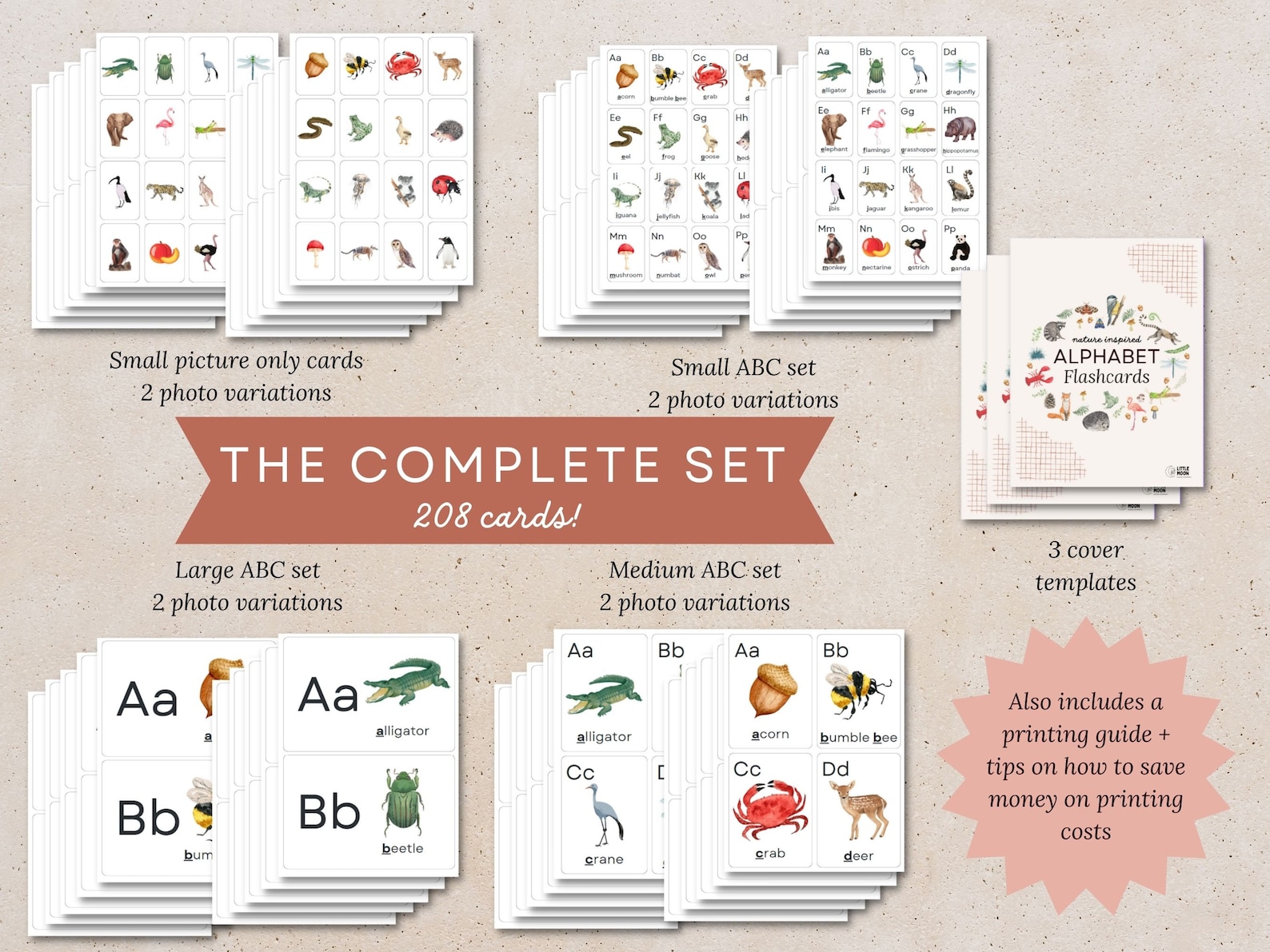 Nature Alphabet Flashcards for Kids, Watercolor ABC Cards Printable ...