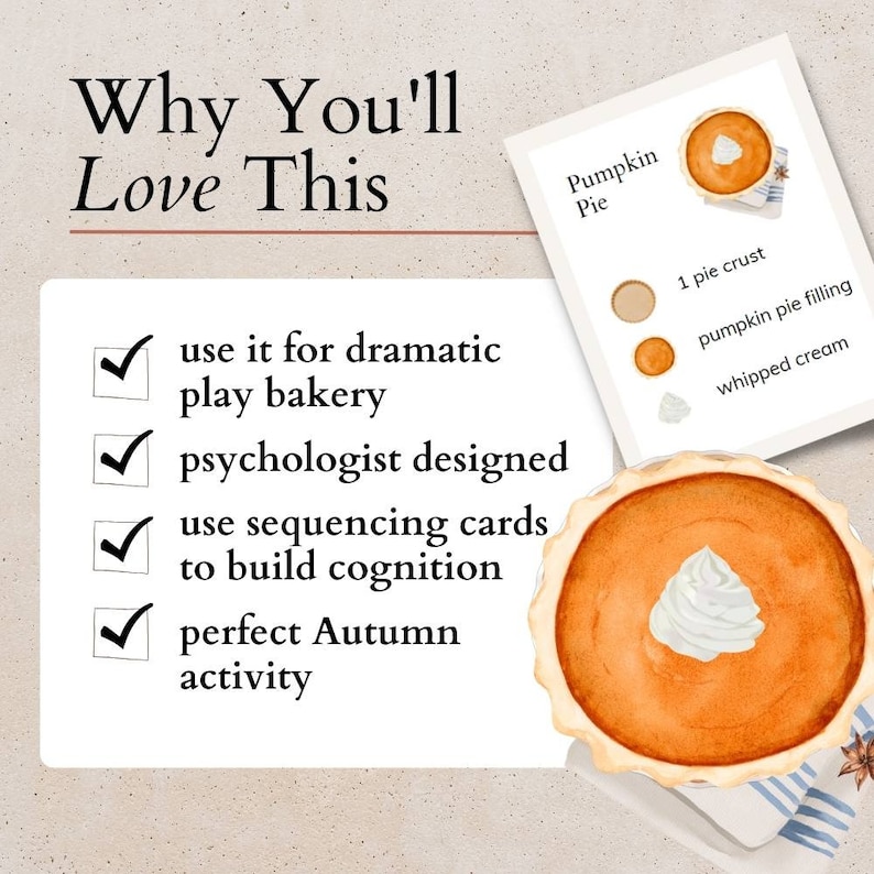 Fall Pie Recipe Pretend Dramatic Play Printable Thanksgiving Autumn ...