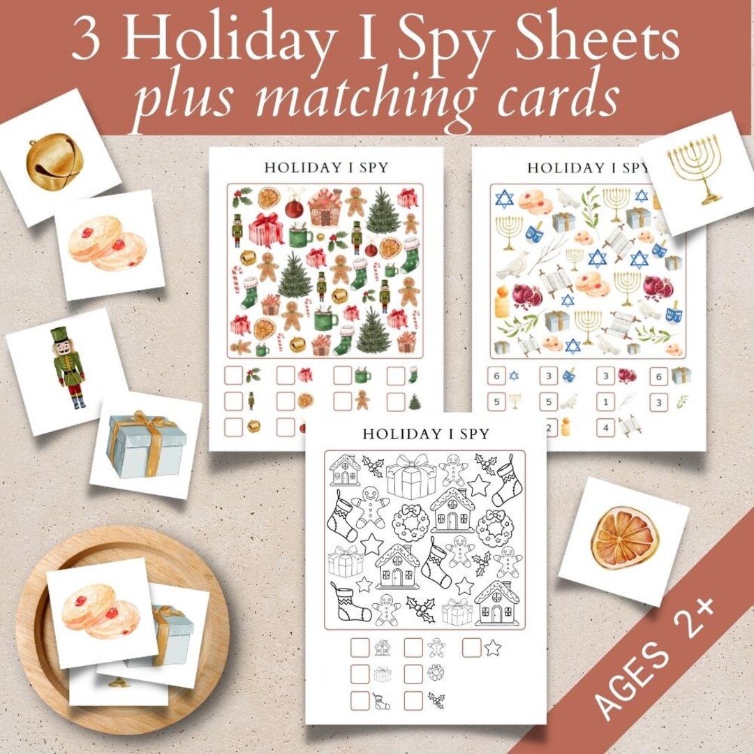 Christmas I Spy, Holiday Counting Sheets, Hanukkah Scavenger Hunt ...
