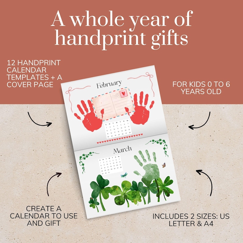 2026 Handprint Calendar Craft Printable, 12 Month Wall Calendar ...