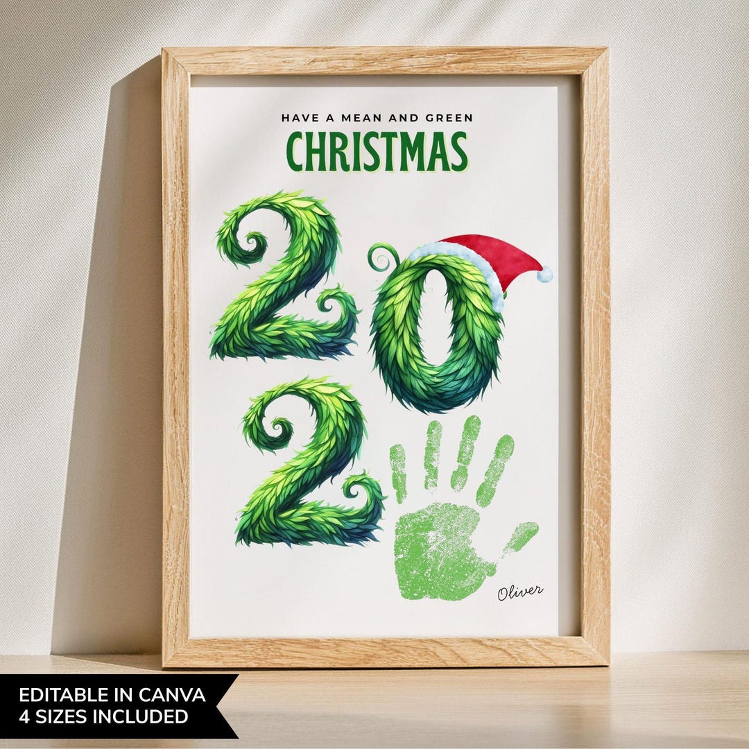 Mean Green Christmas 2025 Handprint Craft Printable for Kids, Editable ...