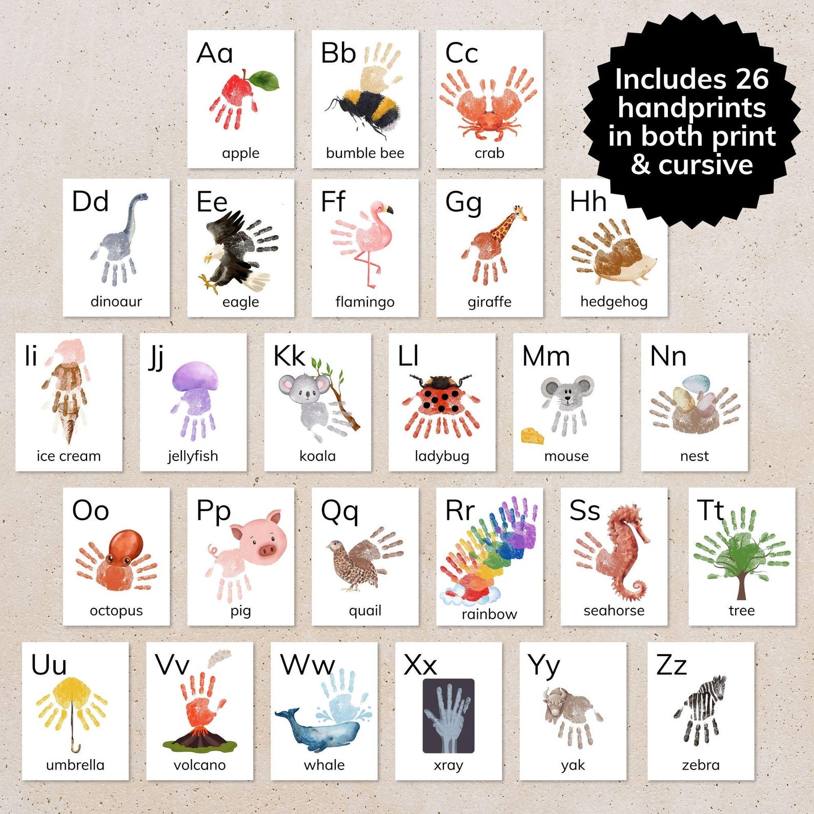 Alphabet Handprint Craft Bundle, A-Z Handprint Animal Alphabet Book ...