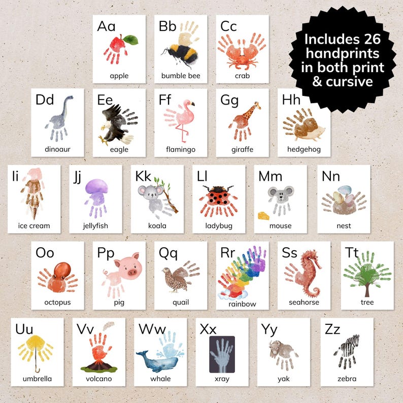 Alphabet Handprint Craft Bundle, A-Z Handprint Animal Alphabet Book ...