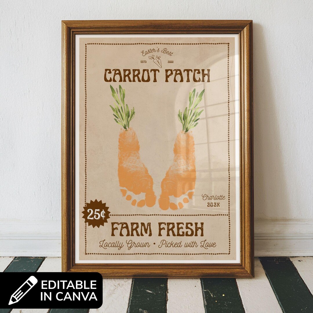 Carrot Patch Footprint Art for Kids Editable, Farm Fresh Easter Foot ...