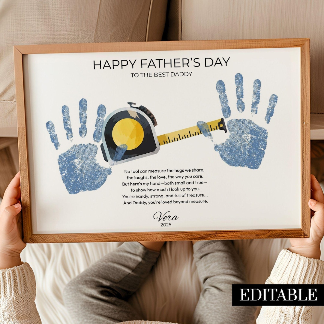 Editable Fathers Day Handprint Poem for Kid, Tape Measure Gift for ...