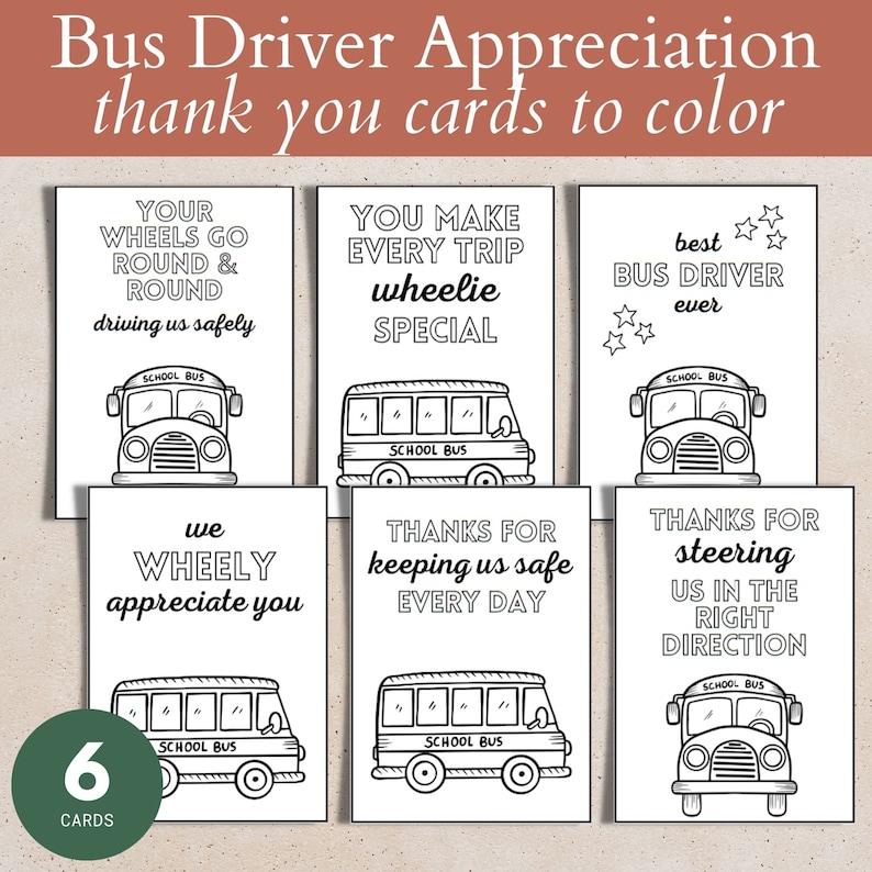 School Bus Driver Appreciation Card, Kids Thank You Notes Printable ...