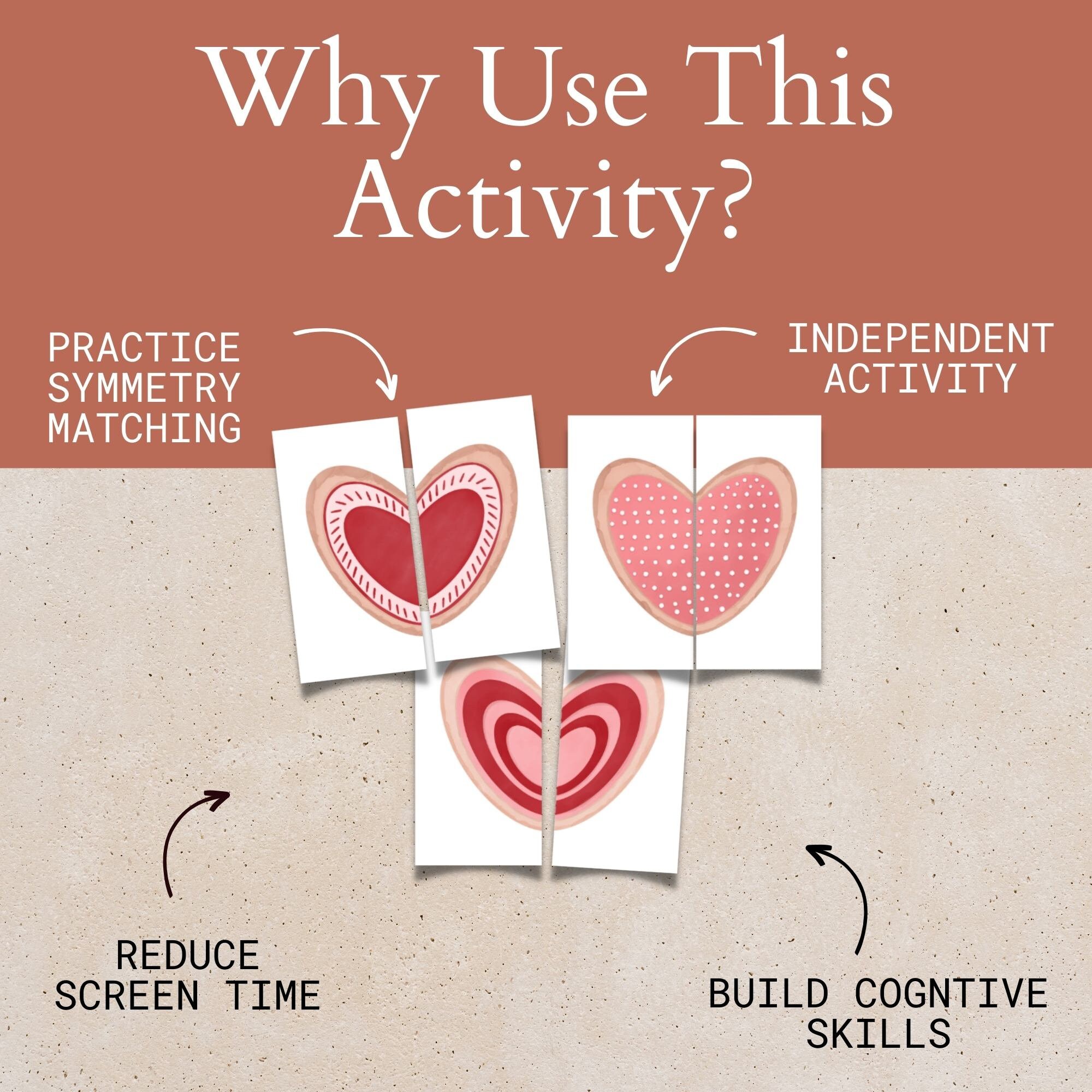 Valentine Memory Game Printable, Symmetry Puzzle for Kids, Montessori ...