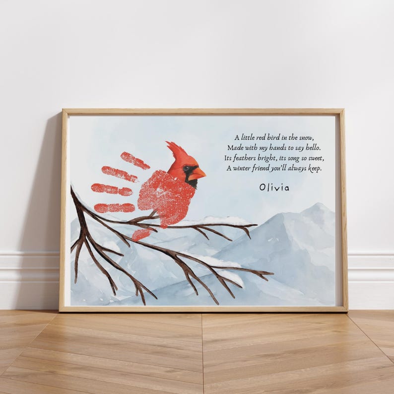 Cardinal Handprint Art Toddler, Hello Winter Handprint Craft Template ...