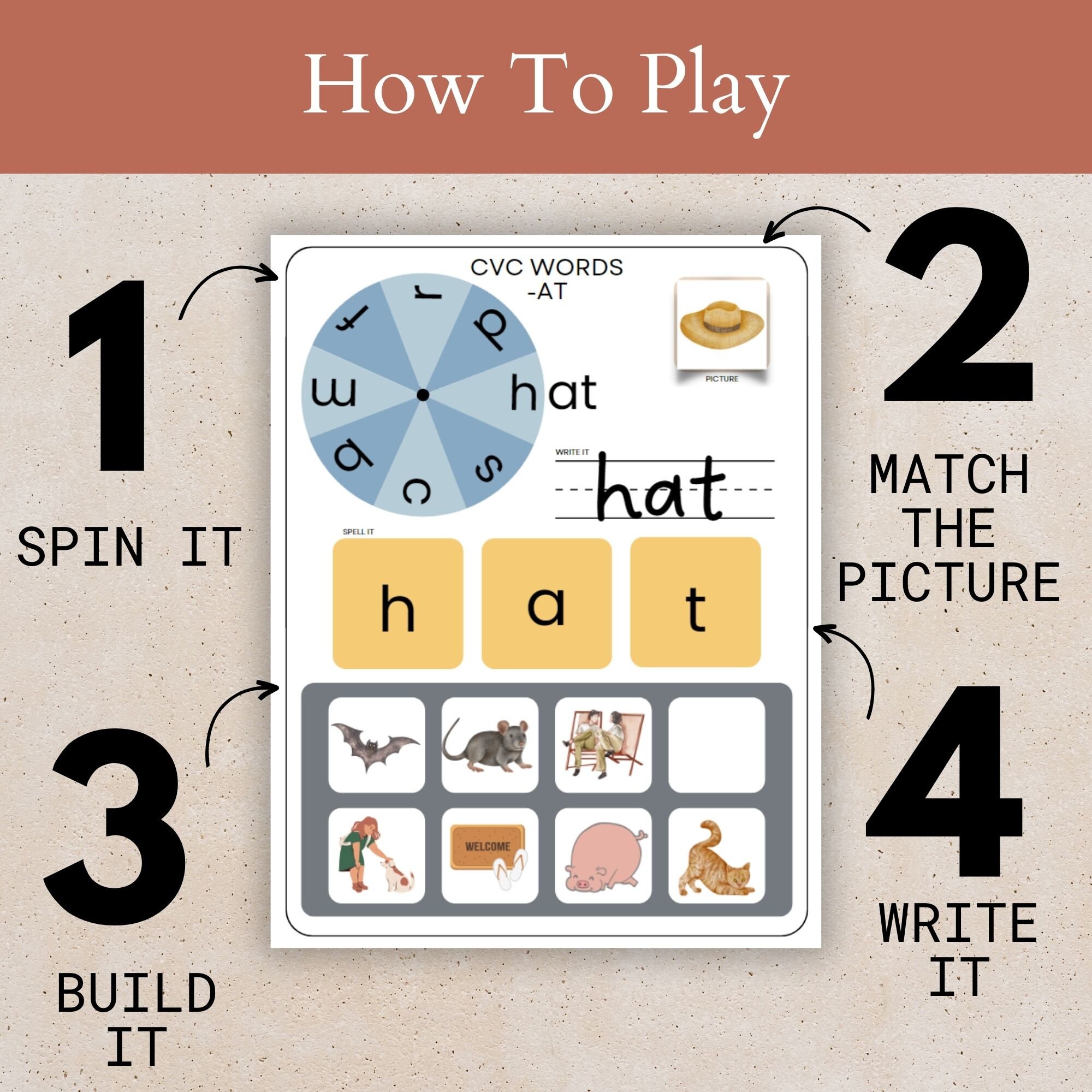 AT Word Family Reading Printable, CVC Word Worksheet, Short A Sound ...