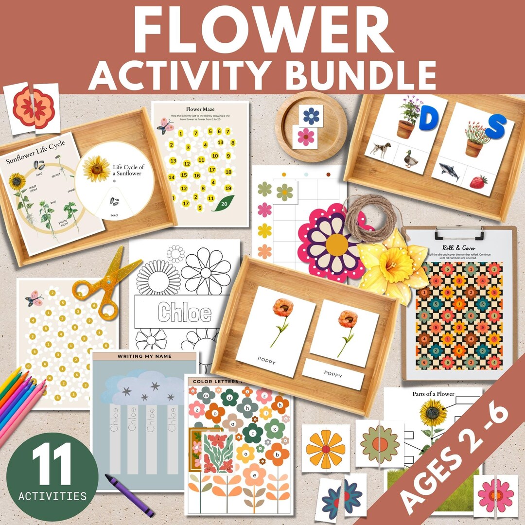 Flower Unit Study Printable, Preschool Learning Bundle, Spring Activity ...