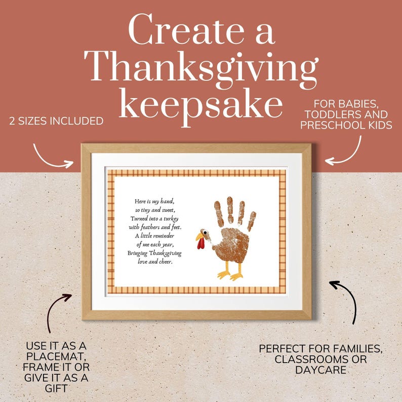 Thanksgiving Handprint Placemat Printable, Turkey Handprint Poem, Fall ...