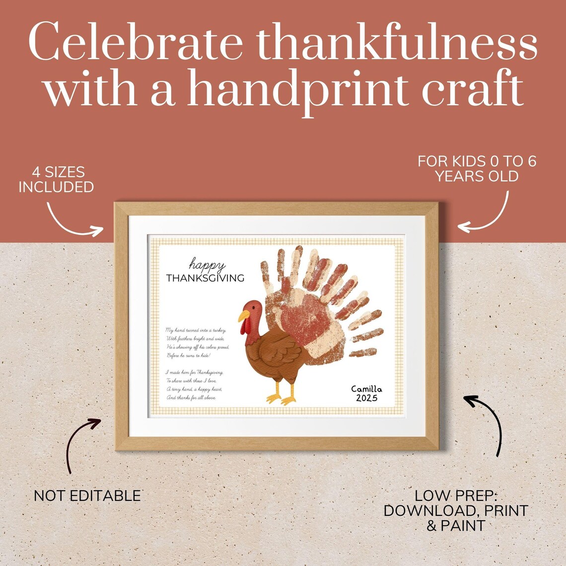 Kids Thanksgiving Handprint Placemat Printable, Turkey Handprint Art ...