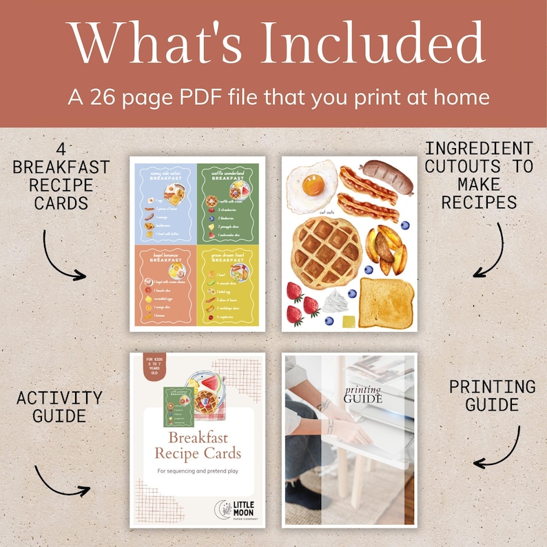 Breakfast Menu for Kids, Cooking Pretend Play Menu, Visual Recipe Card ...