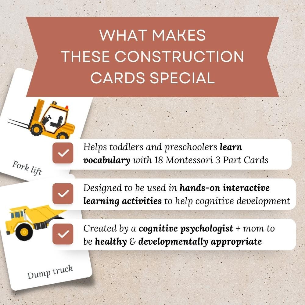 Construction Vehicle Flashcard Printable, Montessori 3 Part Cards for ...