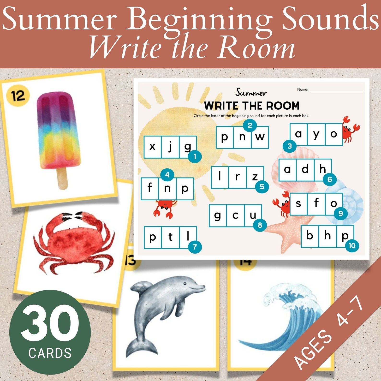 Write the Room Beginning Sounds Printable, Summer Learning Kindergarten ...