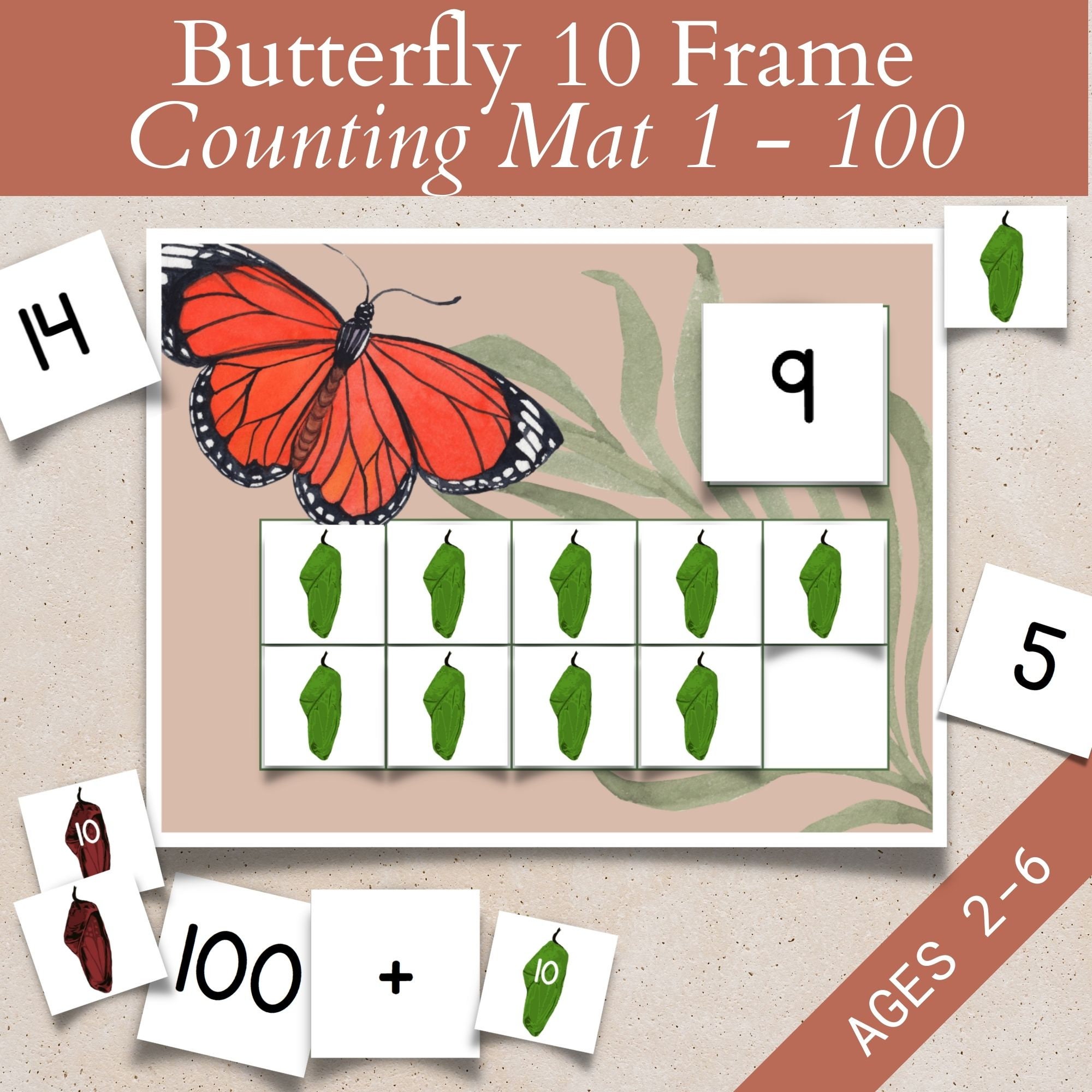 Butterfly Ten Frame Count to 100, Preschool Counting Printable ...