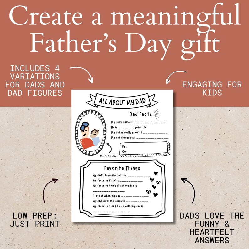 All About My Dad Questionnaire Printable, Unique Fathers Day Gift From ...