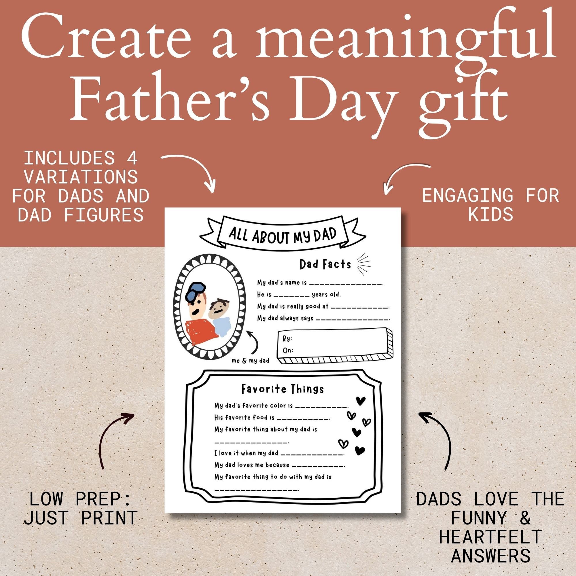 All About My Dad Questionnaire Printable, Unique Fathers Day Gift From ...