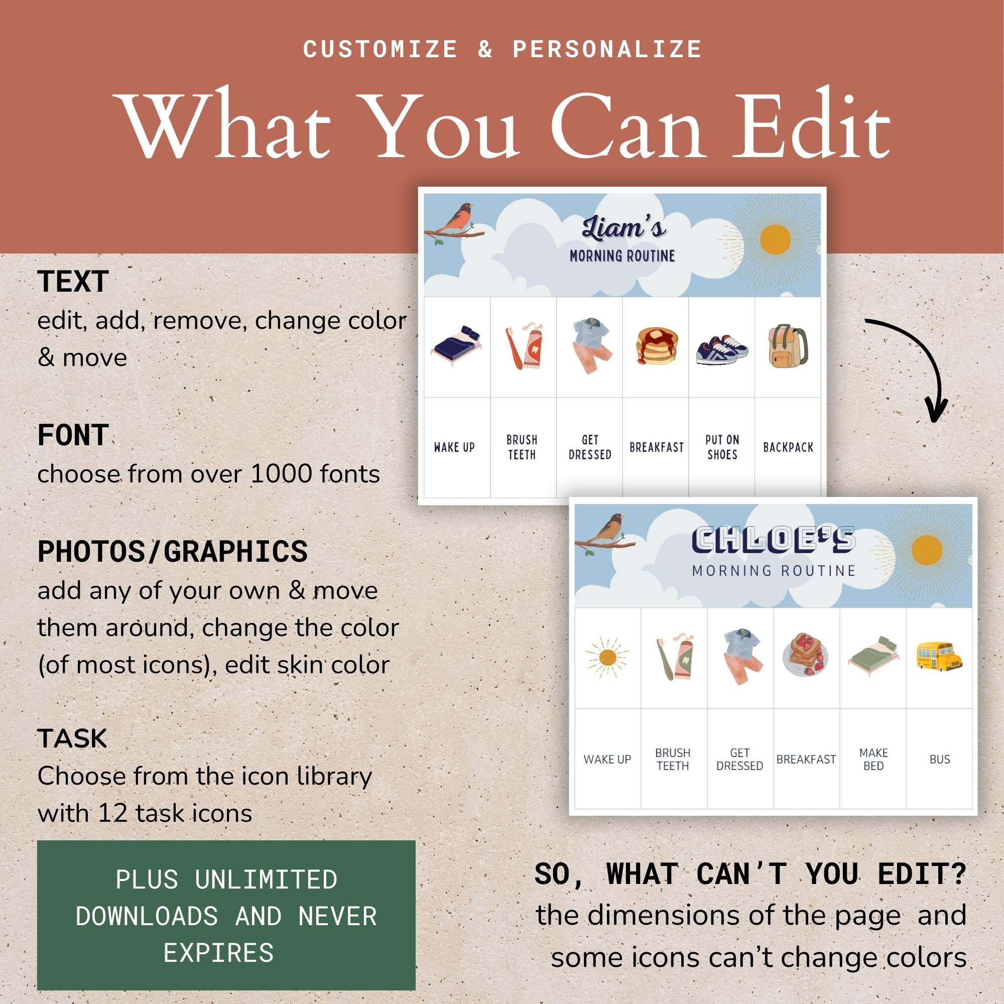 Editable Morning Routine Chart for Toddler Printable, Autism Visual ...