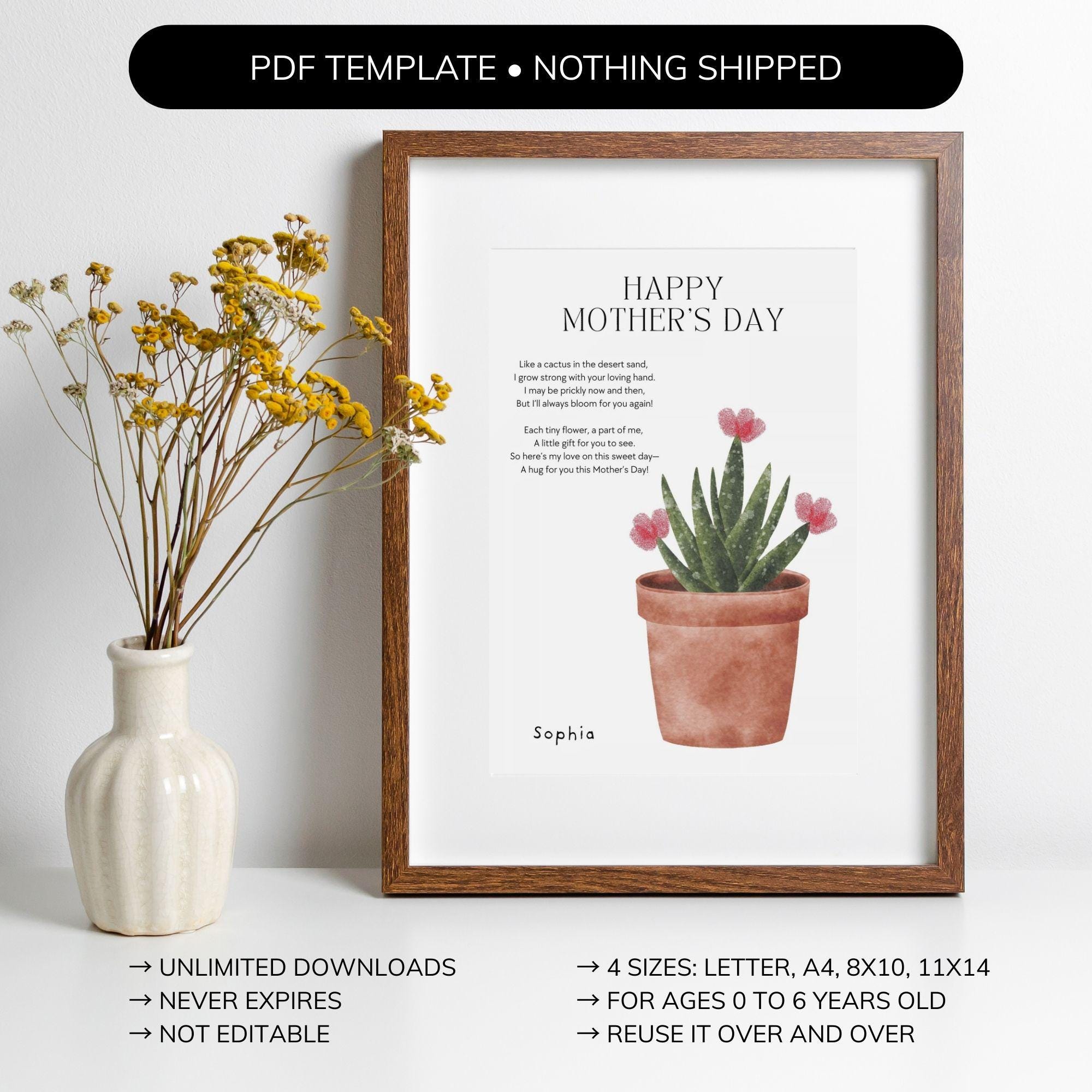 Mothers Day Fingerprint Art Printable, Fingerprint Flower Craft for ...