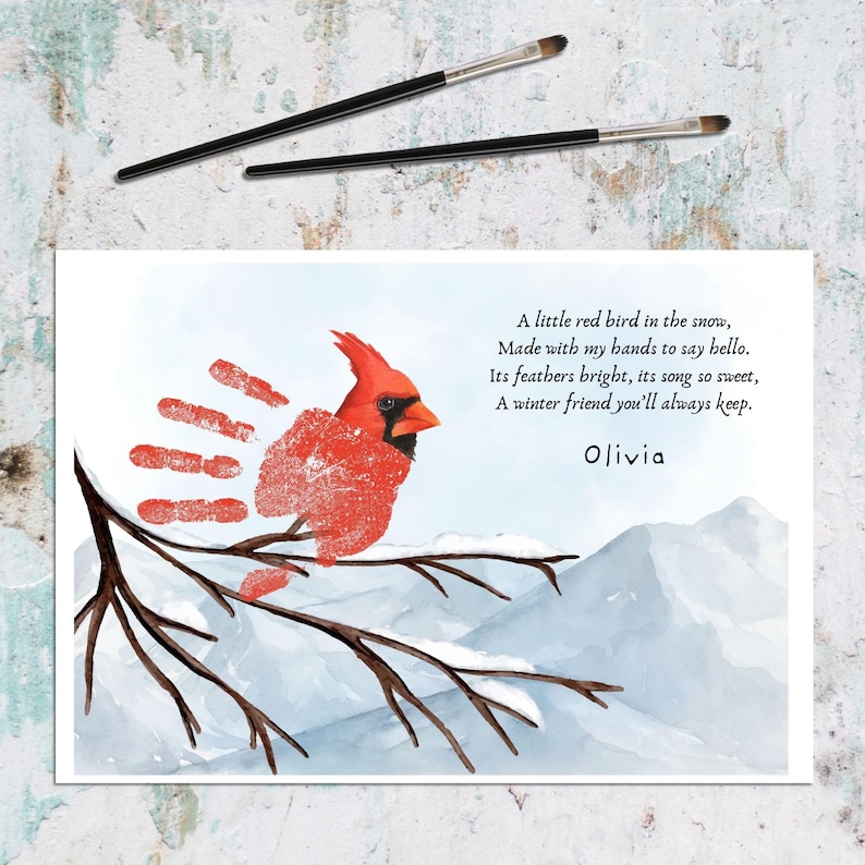 Cardinal Handprint Art Toddler, Hello Winter Handprint Craft Template ...