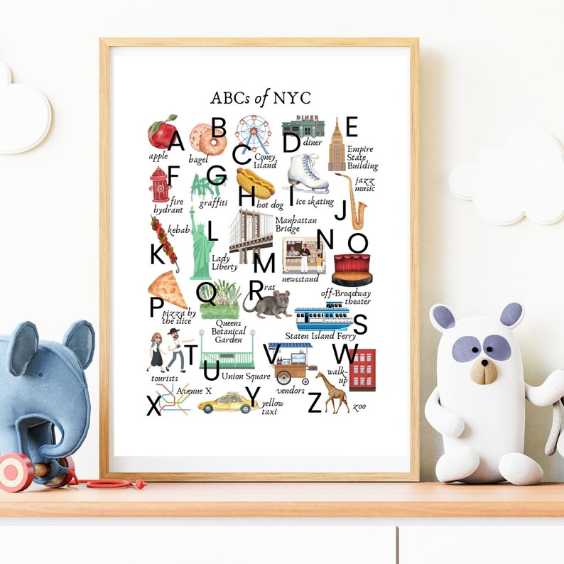 NYC Alphabet Print of Watercolor Art ABC New York Poster - Etsy