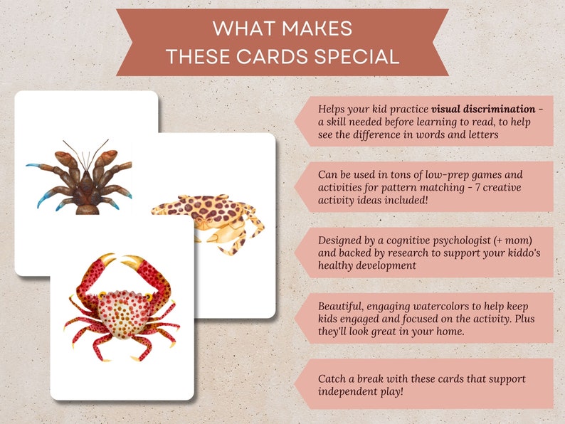 Crab Matching Card Digital Download, Beach Ocean Learning Montessori ...