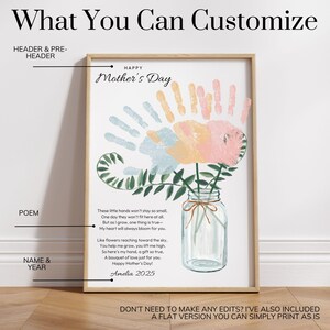 Custom Mothers Day Handprint Craft, Flower Bouquet Handprint Printable ...