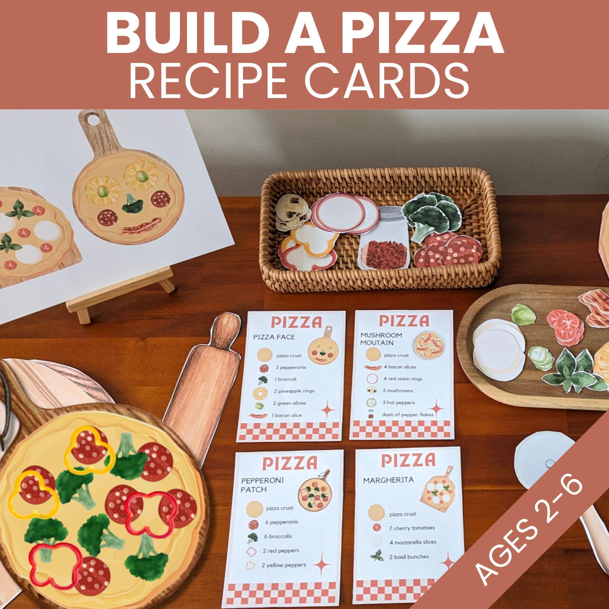 Build a Pizza Visual Recipe Card for Kid, Pizza Activity Dramatic Play ...