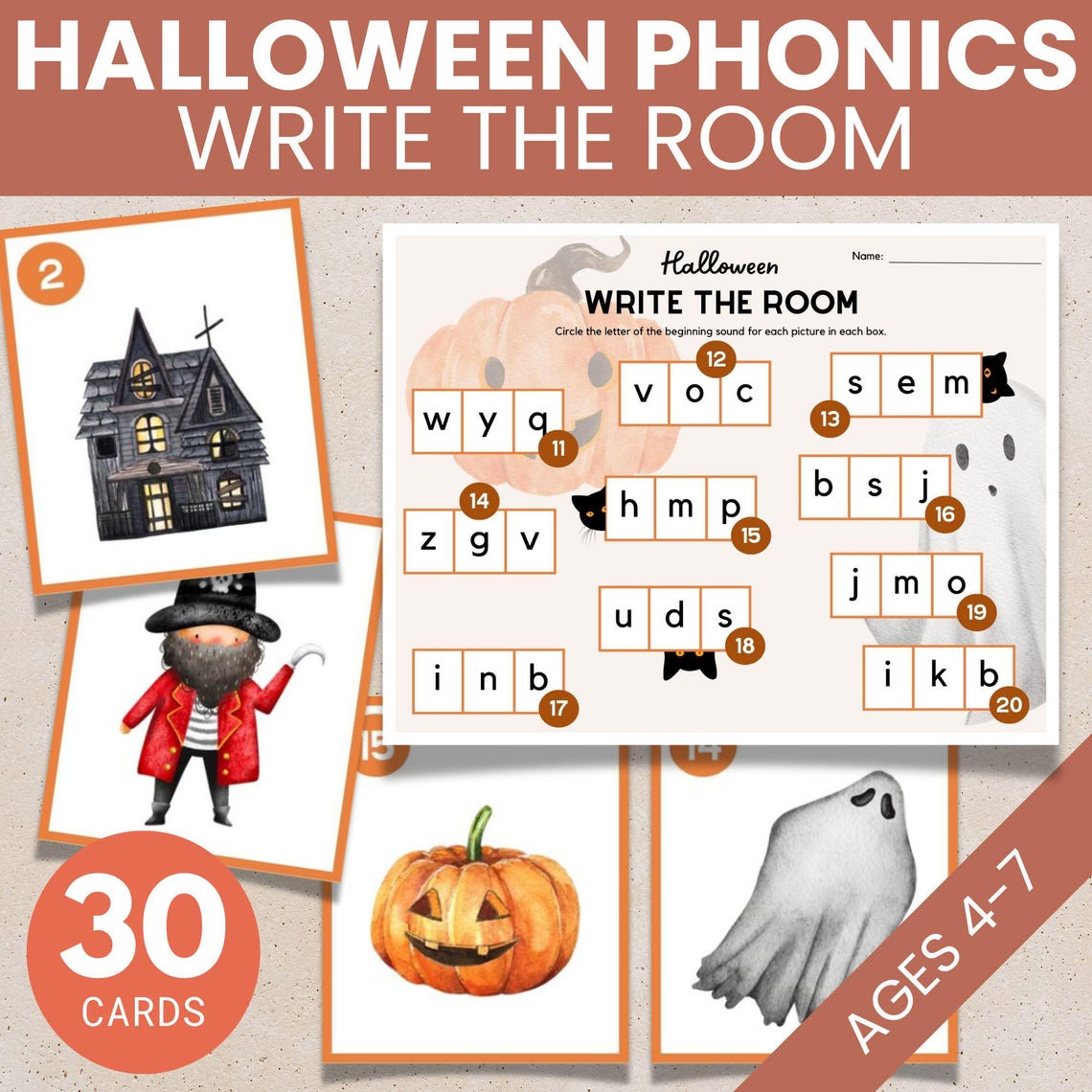 Write the Room Beginning Sound Worksheet Halloween Activity ...
