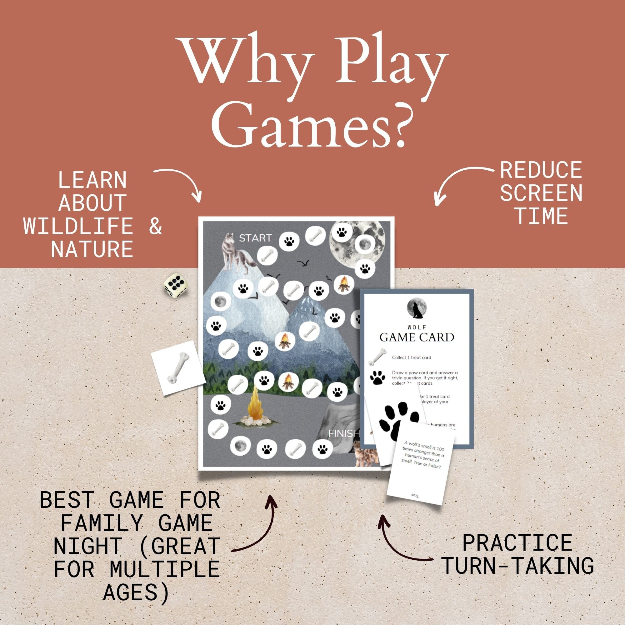 Wolf Family Game Night Printable, Dice Board Game for Kid, Educational ...
