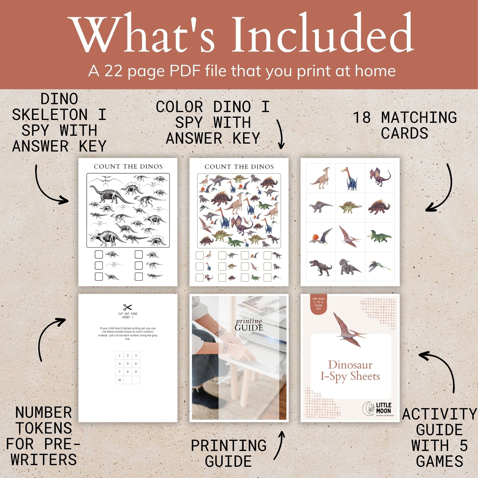 Dinosaur Counting Activity Printable, Kid I Spy Game, Dino Party Favor ...