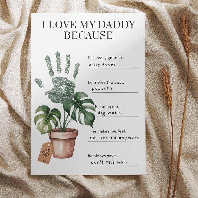 I Love My Dad Because Father Day Handprint Art, Dad Plant Craft ...