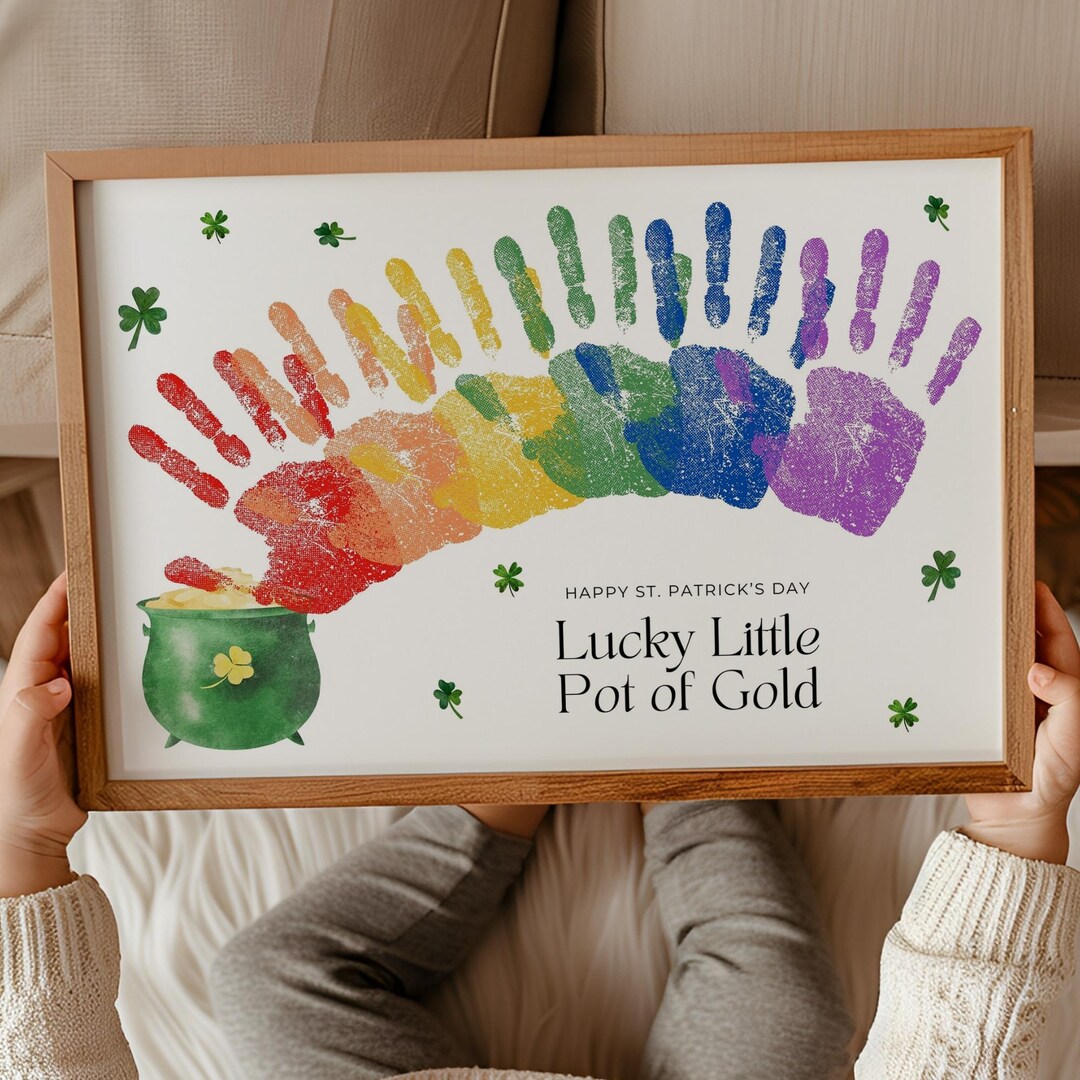 Pot of Gold Rainbow Handprint Art Printable, St Patricks Day Hand Print ...
