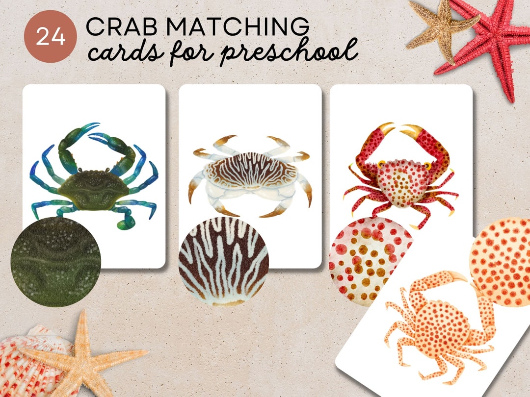 Crab Matching Card Digital Download, Beach Ocean Learning Montessori ...
