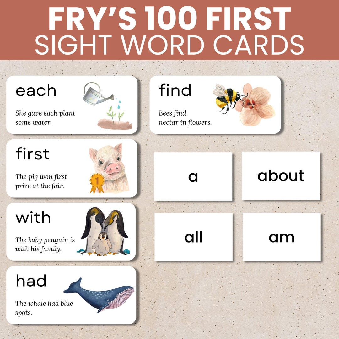 First 100 Sight Words Sentence Flashcards Printable, High Frequency ...